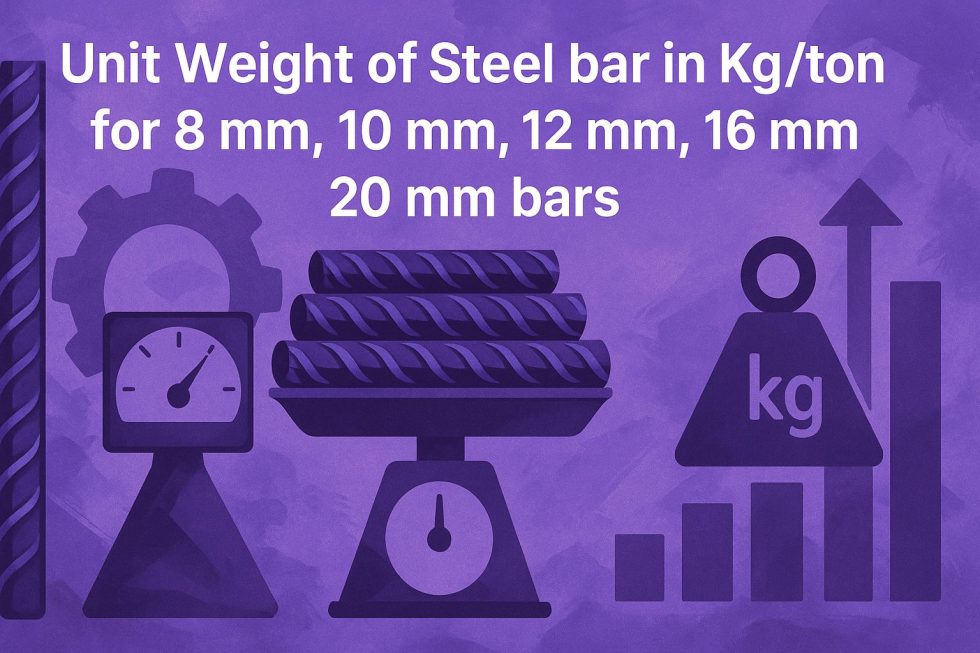 Unit Weight of Steel Bars in Kg for 8mm, 10mm, 12mm, 14mm, 16mm and more
