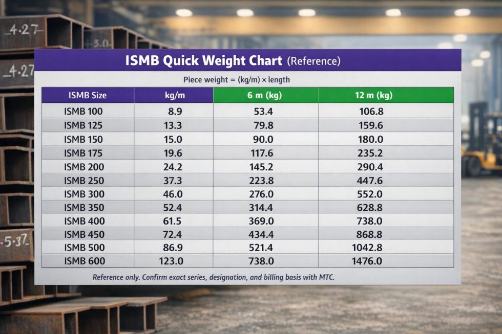 I-Beam Weight Chart: ISMB kg/m, 6 m and 12 m Weight