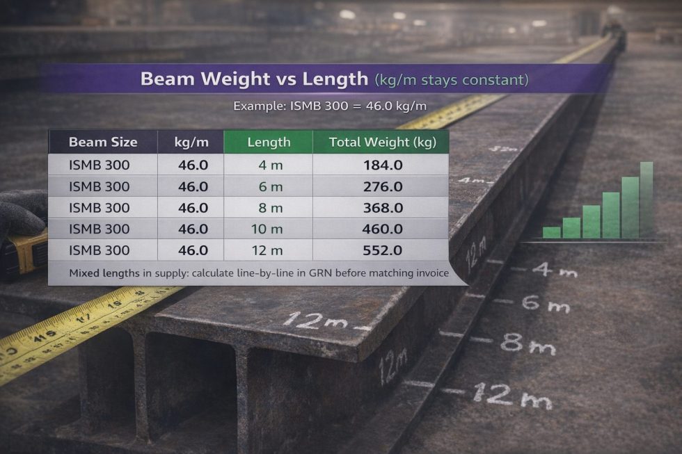 I-Beam Weight Chart: ISMB kg/m, 6 m and 12 m Weight