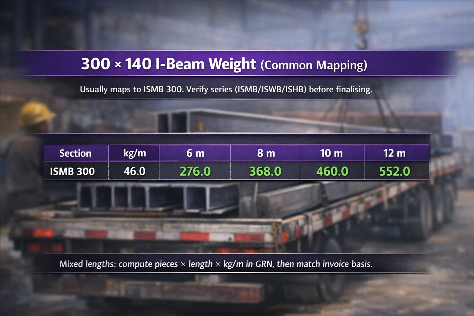 I-Beam Weight Chart: ISMB kg/m, 6 m and 12 m Weight